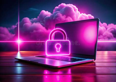 Protecting Data In Lowlight Conditions A Glowing Pink Padlock And Cloud Symbolize Cybersecurity