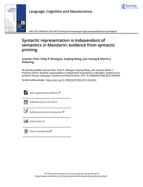 Pdf Syntactic Representation Is Independent Of Semantics In Mandarin Evidence From Syntactic