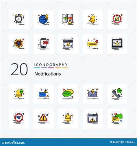 20 Notifications Line Filled Color Icon Pack Like Wifi Sms Message Phone Notification Stock