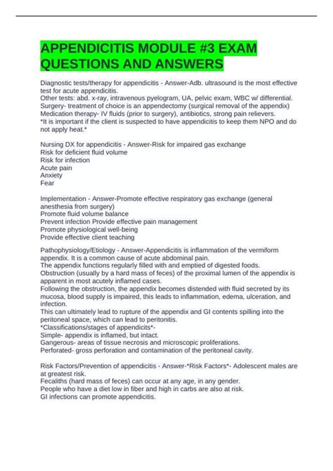 Appendicitis Module 3 Exam Questions And Answers Appendicitis
