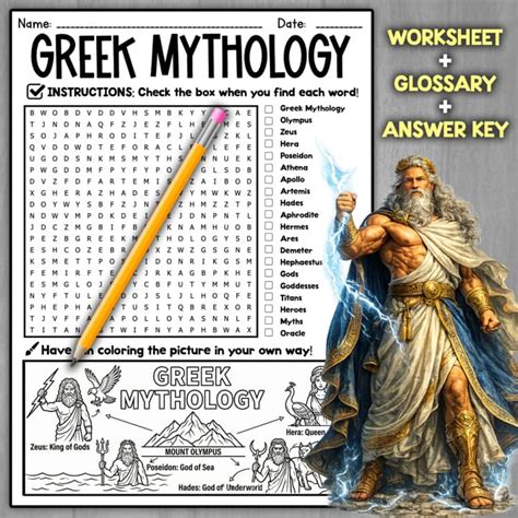 Greek Mythology Worksheet Activity Greek Gods Word Search Puzzle