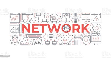 라인 아트 아이콘이 있는 네트워크 웹 배너 디자인 템플릿 개념에 대한 스톡 벡터 아트 및 기타 이미지 개념 디자인 디자인 요소 Istock