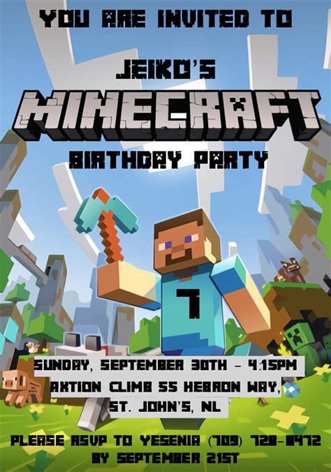 Minecraft Birthday Invitation Inspired By Etsy Uk Minecraft Birthday