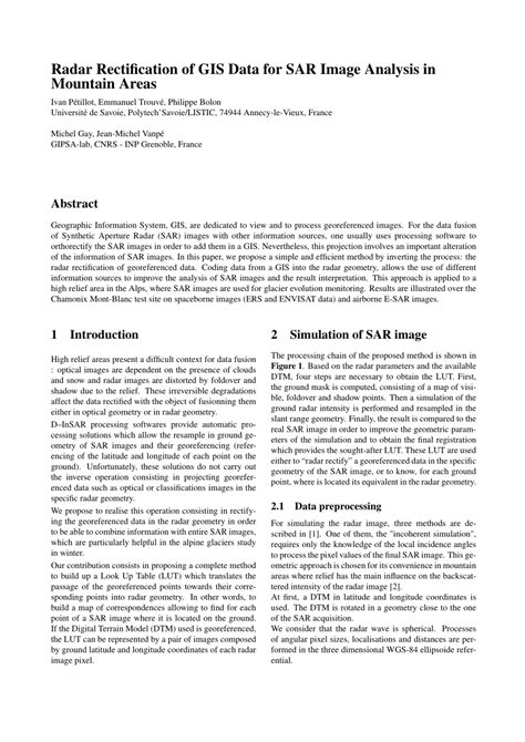 PDF Radar Rectification Of GIS Data For SAR Image Analysis In Mountain Areas