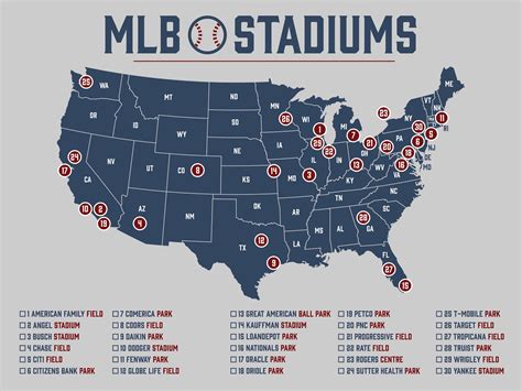 Mlb Stadium Map Baseball Stadium Map Ballpark Map Mlb Stadium