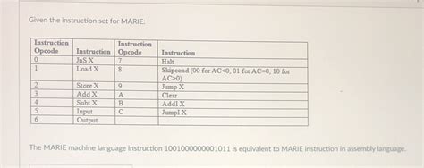 [solved] Given The Instruction Set For Marie Instruction Instruction Opcode Course Hero