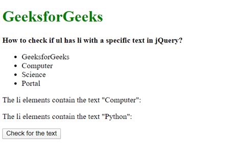 How To Check If Ul Has Li With The Given Text GeeksforGeeks