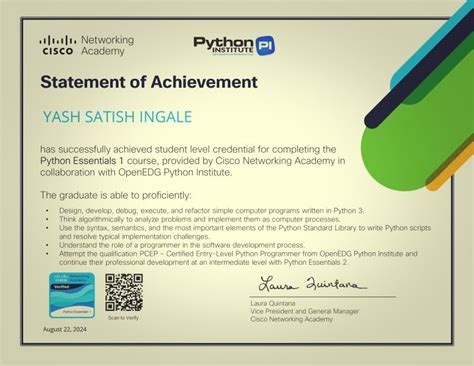 Yash Ingale On Linkedin Python Programming Certification Cisconetworkingacademy Learning…