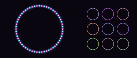양색 램프가 있는 네온 원 프레임 전구가 있는 빛나는 네온 라운드 테두리 세트 녹색에 대한 스톡 벡터 아트 및 기타 이미지 녹색 조명 장식 파란색 Istock