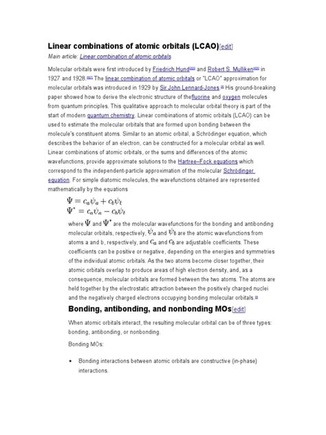 Linear Combinations Of Atomic Orbitals Pdf Molecular Orbital