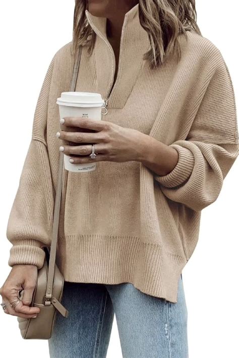 Imily Bela Womens Tunic Sweater Fall Long Sleeve 1 4 Zip Pullover Sweaters Oversized Slouchy