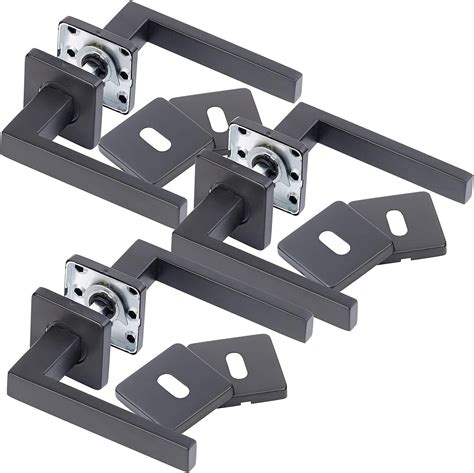 Agt Türbeschlag Modern 3er Set Edelstahl Türbeschläge Je 2 Klinken And Rosetten Eckig Schwarz