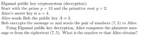 solved elgamal public key cryptosystem decryption start