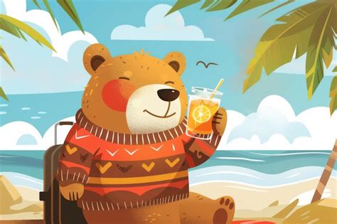 Bears Sunny Beachside Getaway Delight Premium Ai Generated Image