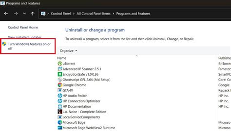 Programs And Features Settings In Windows 11 Openenabledisable