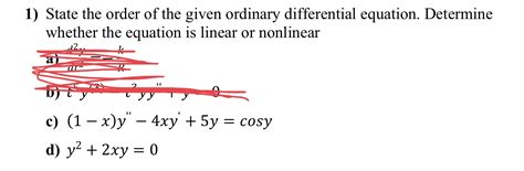 Solved 1 State The Order Of The Given Ordinary Differential