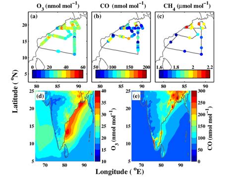 Spatial Variation Of Surface O 3 A Co B And Ch 4 C Mixing