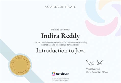 Completed Sololearn Course On Java Programming Indira Reddy Posted On