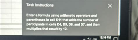 solved task instructionsenter a formula using arithmetic