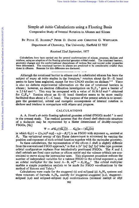 Pdf Simple Ab Initio Calculations Using A Floating Basis Comparative