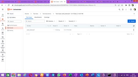 Status Showing As Pending In Testing From Orchestrator Robot