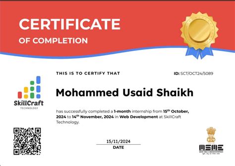 Mohammed Usaid Shaikh On Linkedin Internship Webdevelopment Skillcraft Gratitude