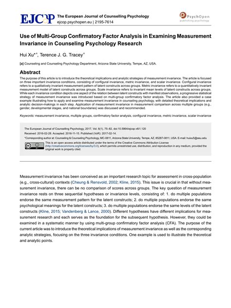 Pdf Use Of Multi Group Confirmatory Factor Analysis In Examining Measurement Invariance In