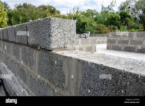 Laying Of Expanded Clay Concrete Blocks During The Construction Of A