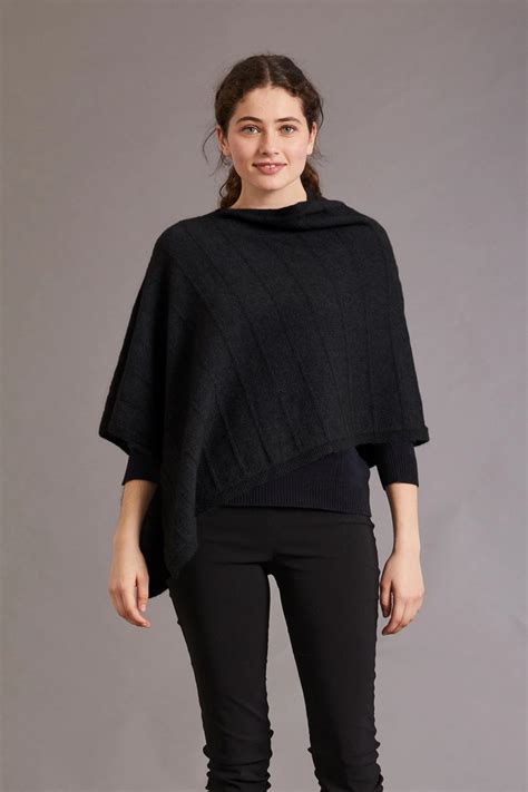 Possum Merino Clothing Womens Mcdonald Metallic Detail Poncho 5007