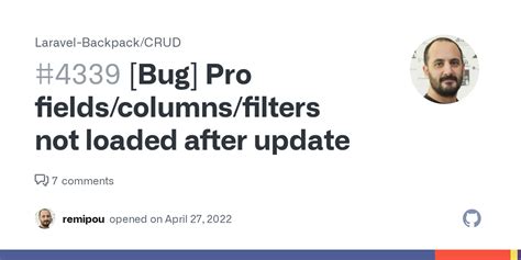 Bug Pro Fieldscolumnsfilters Not Loaded After Update · Issue 4339 · Laravel Backpackcrud