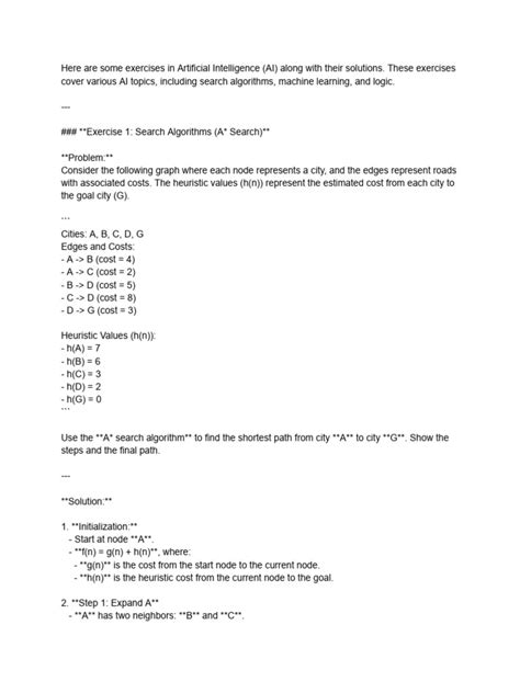 Exercises In Artificial Intelligence Pdf Algorithms And Data