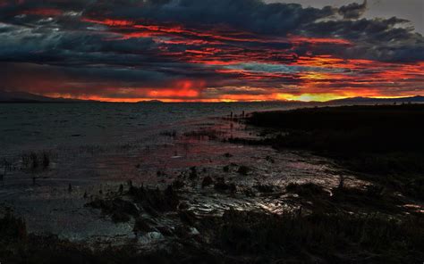 배경 화면 햇빛 경치 일몰 바다 물 록 육지 반사 해돋이 고요한 저녁 수평선 분위기 황혼 구름 새벽 대양 어둠 1920x1200px