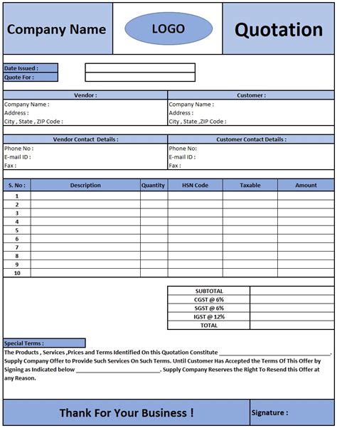 Free Quotation Format In Excel Download Quotation Template In Excel