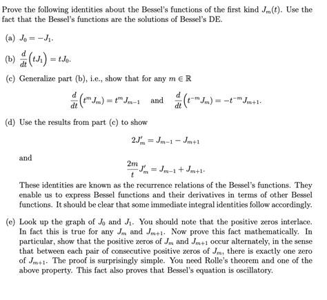 Solved Prove The Following Identities About The Bessels