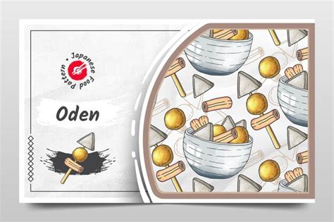 Oden desenhado à mão como padrão de comida japonesa Vetor Premium