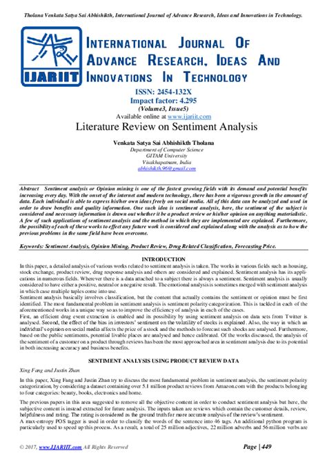 Pdf Literature Review On Sentiment Analysis