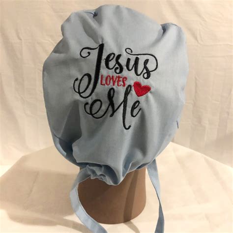 Christian Scrub Caps Jesus Loves Me Etsy