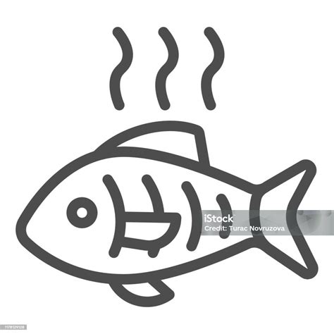 뜨거운 물고기 라인 아이콘입니다 흰색에 고립 된 구운 생선 벡터 그림입니다 튀김 해산물 개요 스타일 디자인 웹 및 응용