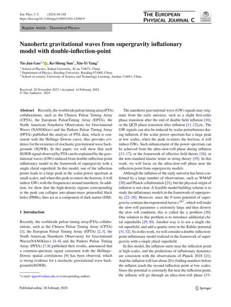 Pdf Nanohertz Gravitational Waves From Supergravity Inflationary Model With Double Inflection