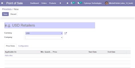 Pricelist Odoo Community Edition Book PoS