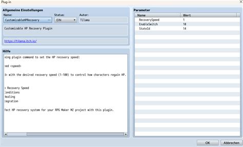 Customizable HP Recovery Plugin For RPG Maker MZ By Tilama