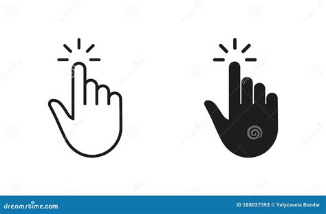 Press Gesture Hand Cursor For Computer Mouse Line And Silhouette Black