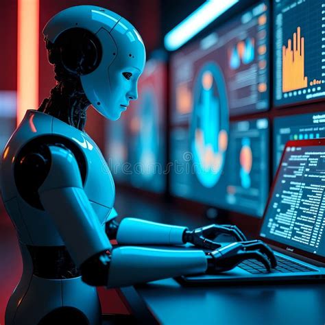 Ai Robot Analyzing Stock Market Data On A Computer Editorial Stock