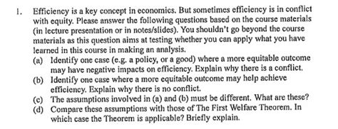 Solved Efficiency Is A Key Concept In Economics But Chegg Com