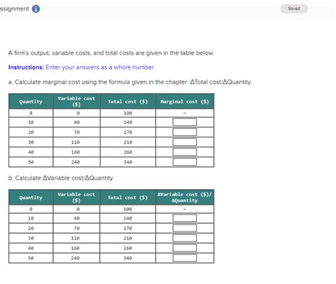 solved a firm s output variable costs and total costs are