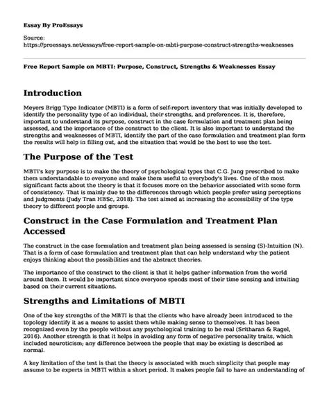 📚 Free Report Sample On Mbti Purpose Construct Strengths