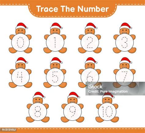 숫자를 추적합니다 진저 브레드 맨 교육 용 어린이 게임 인쇄 가능한 워크 시트 벡터 일러스트레이션으로 추적 번호 0명에 대한 스톡 벡터 아트 및 기타 이미지 Istock