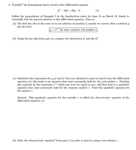 Solved 4 Consider The Homogenous Linear Second Order
