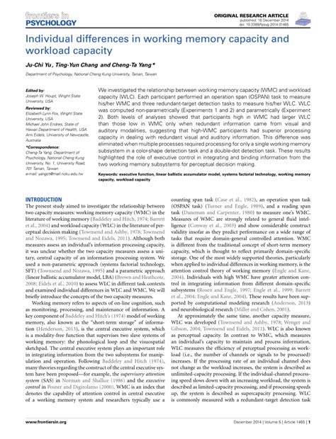 Pdf Individual Differences In Working Memory Capacity And Workload Capacity