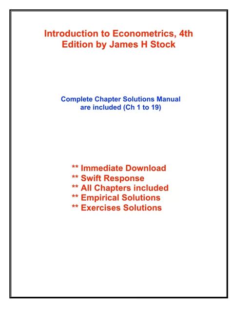 Solutions For Introduction To Econometrics 4th Edition By Stock All
